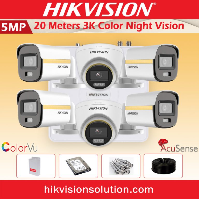 Hikvision 5MP 24Hrs 6 Color Camera Acusense DVR Self Installation Package